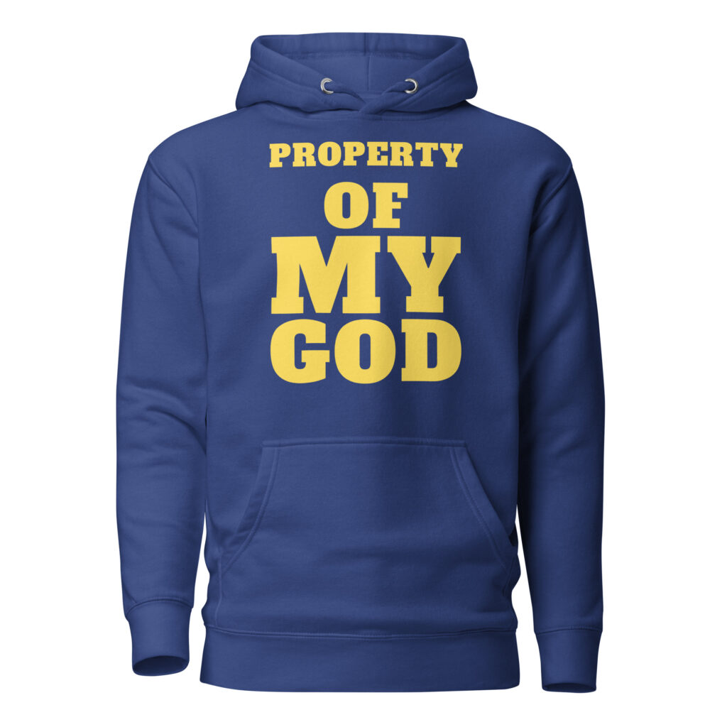 Unisex Hoodie Property-of-My-God-(Alfa)-plain-in-Yellow-Letters ...